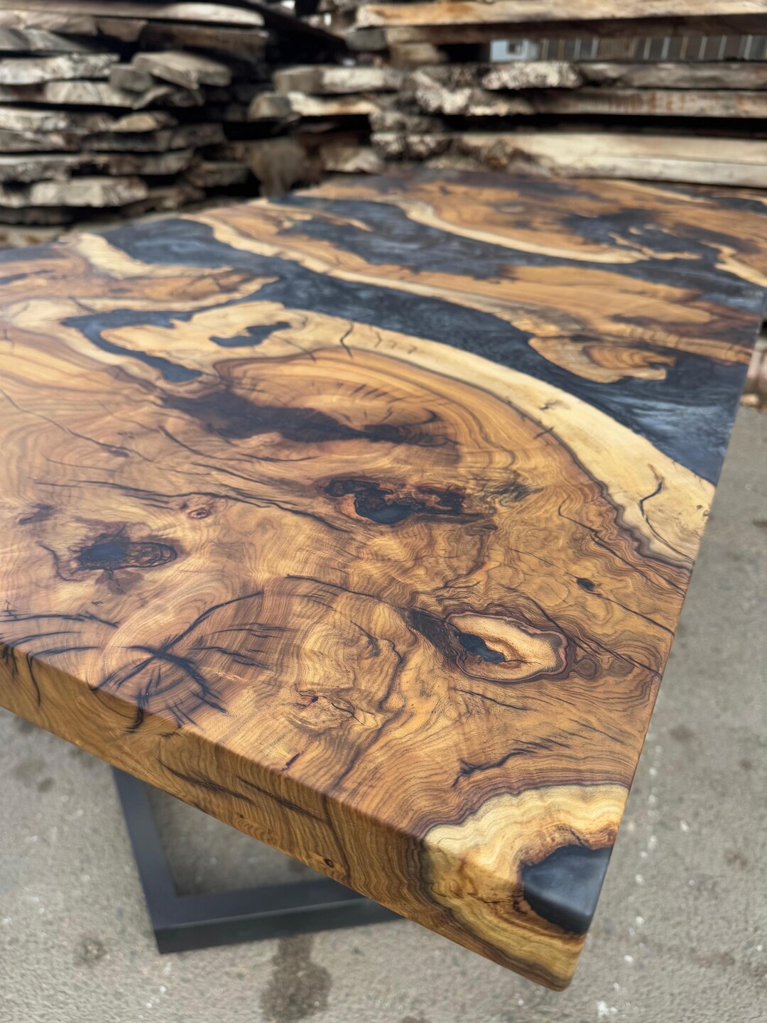 Custom Dark Blue Epoxy Resin Table - Walnut Dining Table - Epoxy River ...