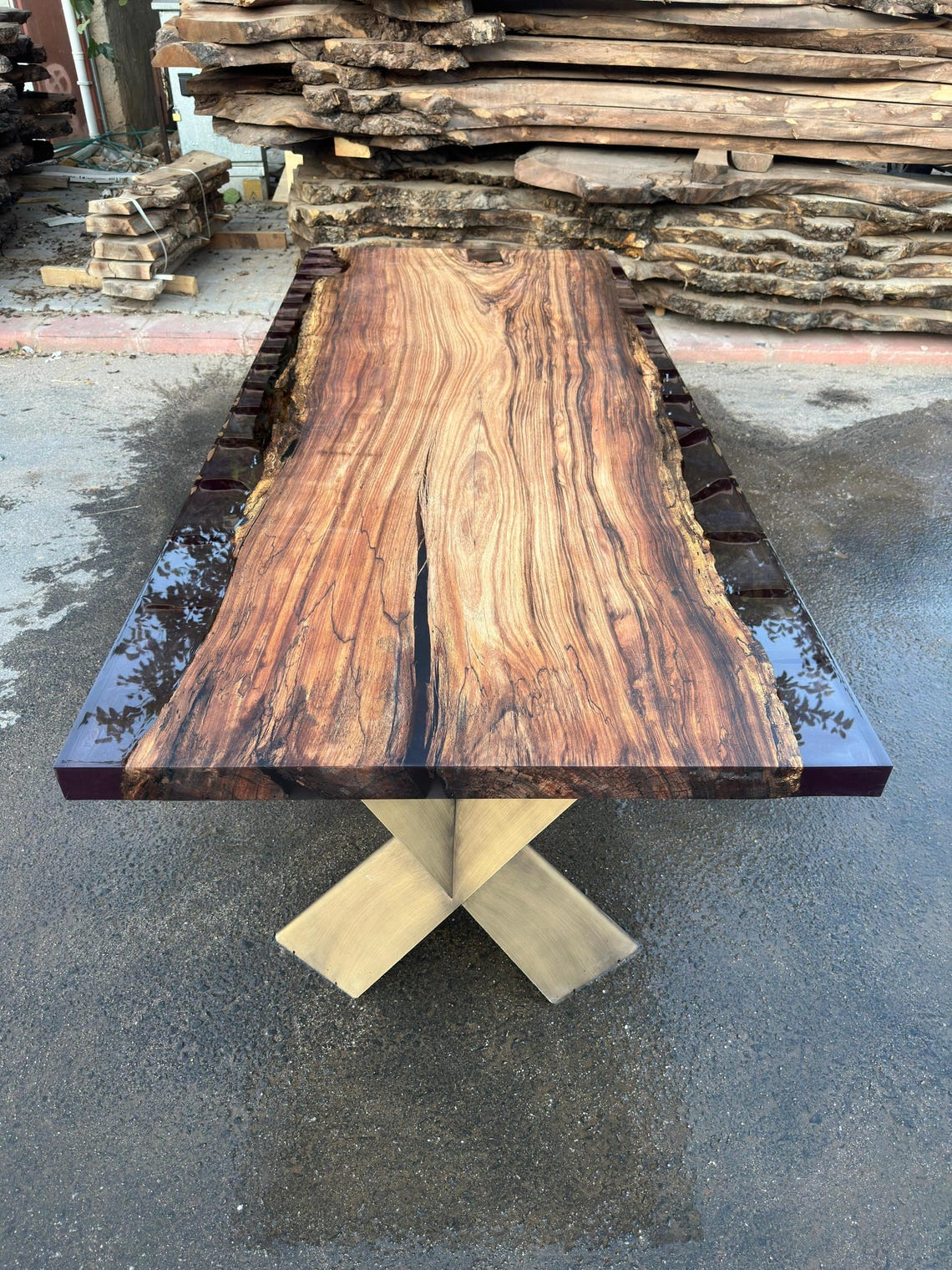 Custom Walnut Epoxy Resin Conference Table, Big Epoxy Table, One Piece ...
