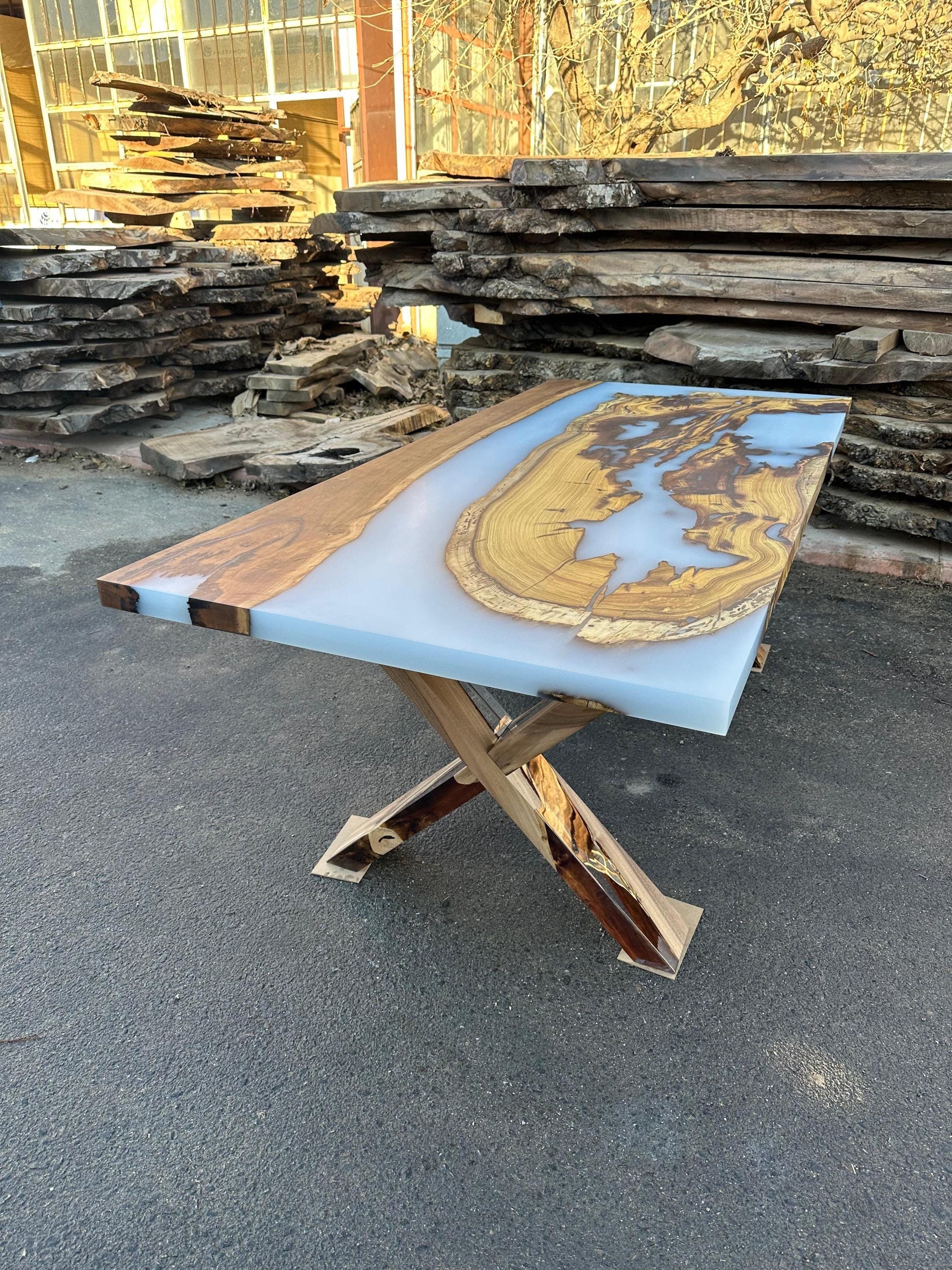 Gray Epoxy Resin Dining Table, Custom Wooden Ice Resin Dining Table ...