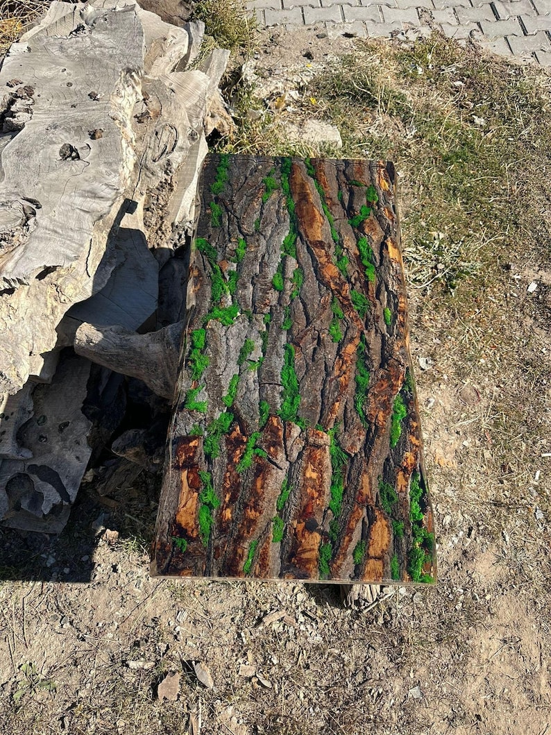 Tree Bark Live Moss Clear Epoxy Table, Moss Resin Dining Table, Live ...