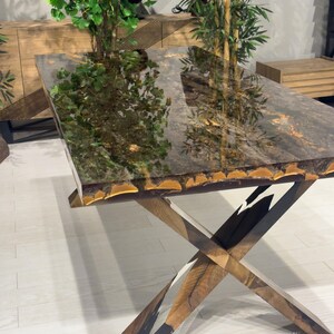 Custom Special Tree Bark & Moss Epoxy Table, Resin Dining Table, Tree ...