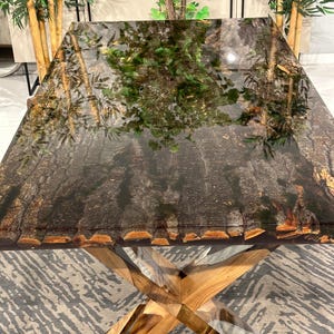 Custom Special Tree Bark & Moss Epoxy Table, Resin Dining Table, Tree ...