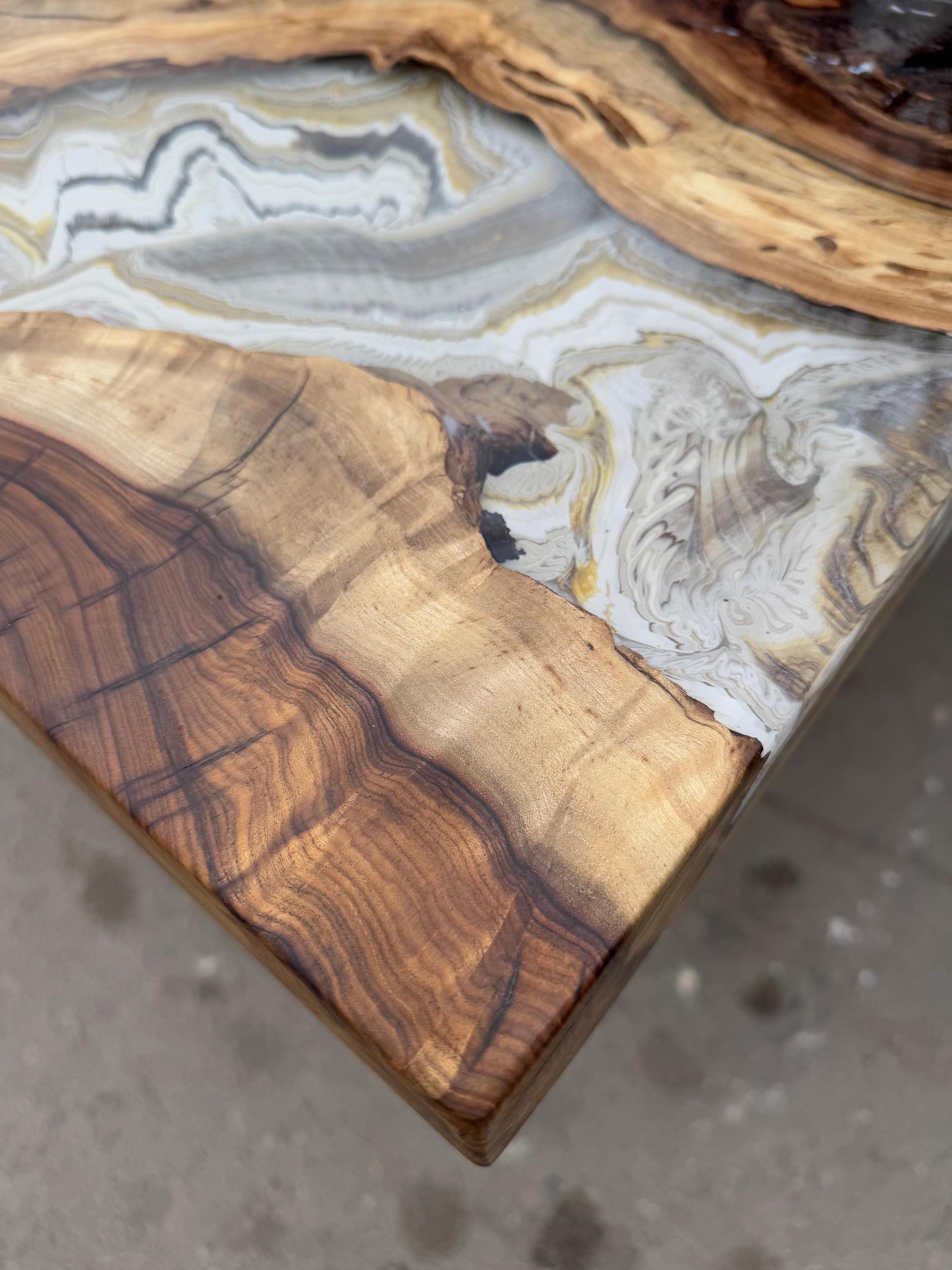 White Onix Marble Design Epoxy Table - Resin Dining Table - Custom Made ...