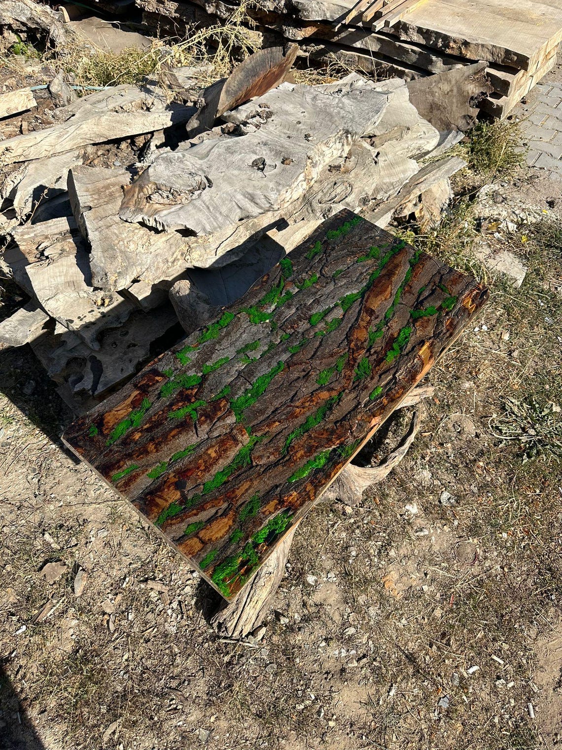 Tree Bark Live Moss Clear Epoxy Table, Moss Resin Dining Table, Live ...