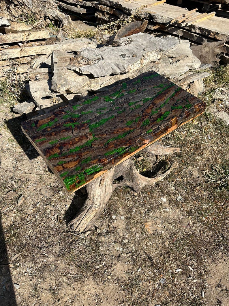 Tree Bark Live Moss Clear Epoxy Table, Moss Resin Dining Table, Live ...