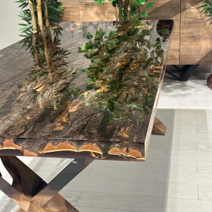 Custom Special Tree Bark & Moss Epoxy Table, Resin Dining Table, Tree ...