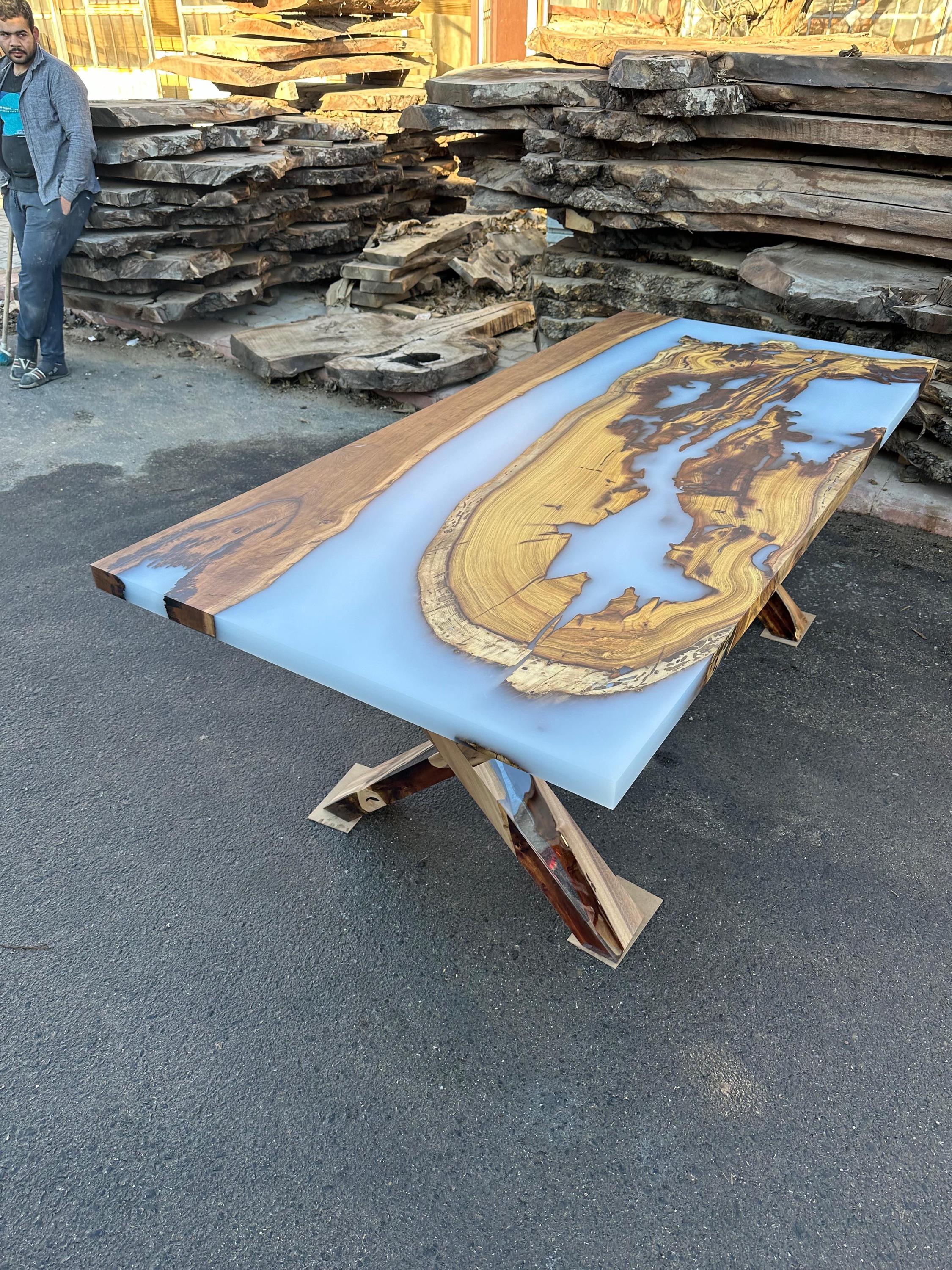 Gray Epoxy Resin Dining Table, Custom Wooden Ice Resin Dining Table ...