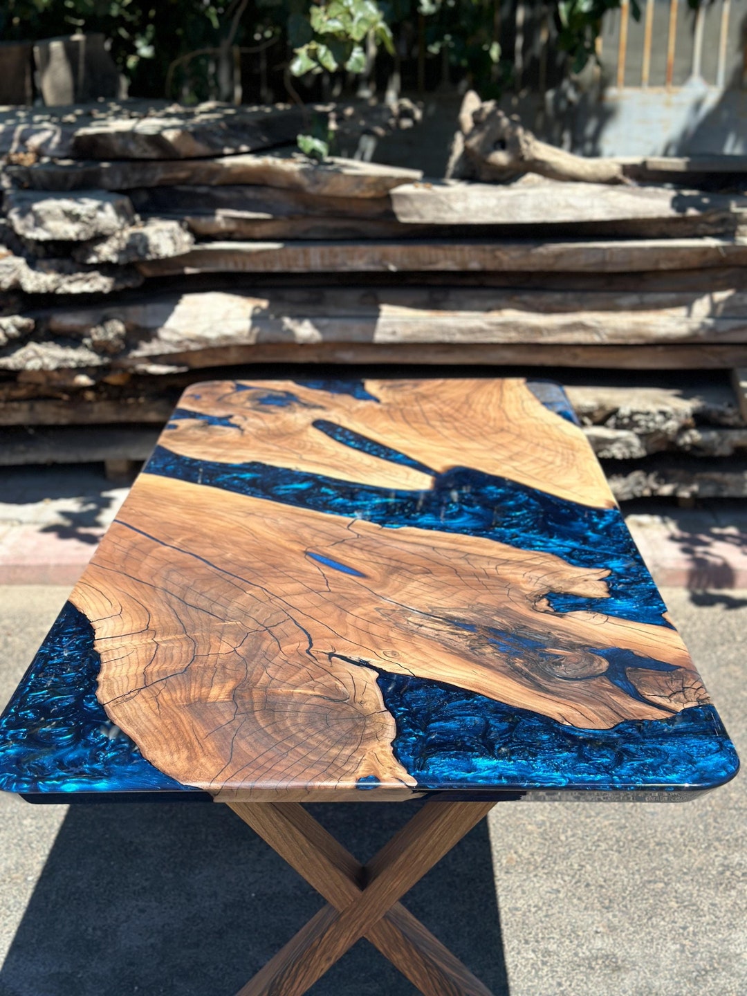 Deep Blue Epoxy Dining Table, Walnut Resin Table, Ocean Blue Table ...
