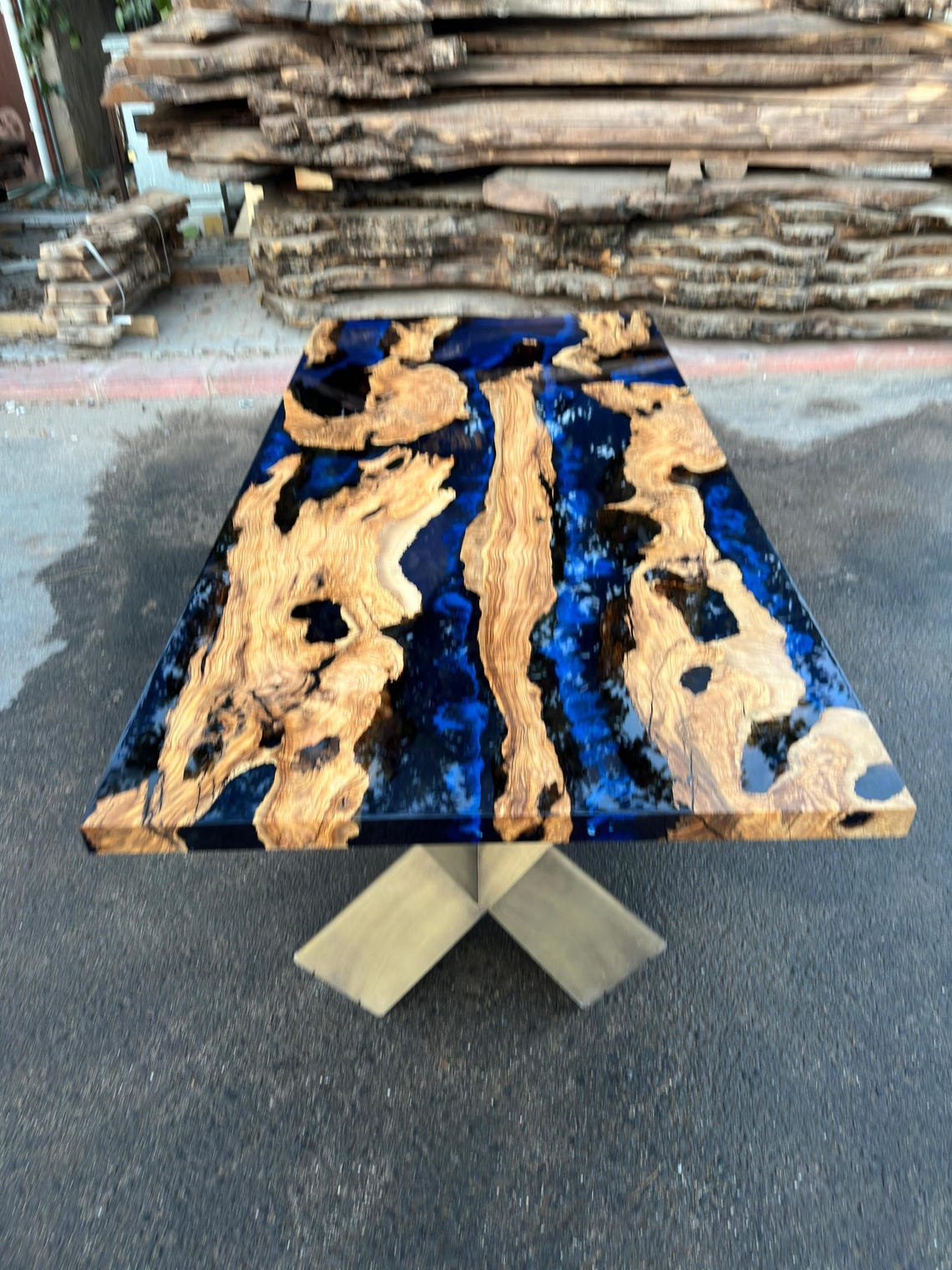 Ocean Blue Epoxy Resin Olive Wood Dining Table, Live Edge - Etsy