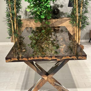 Custom Special Tree Bark & Moss Epoxy Table, Resin Dining Table, Tree ...