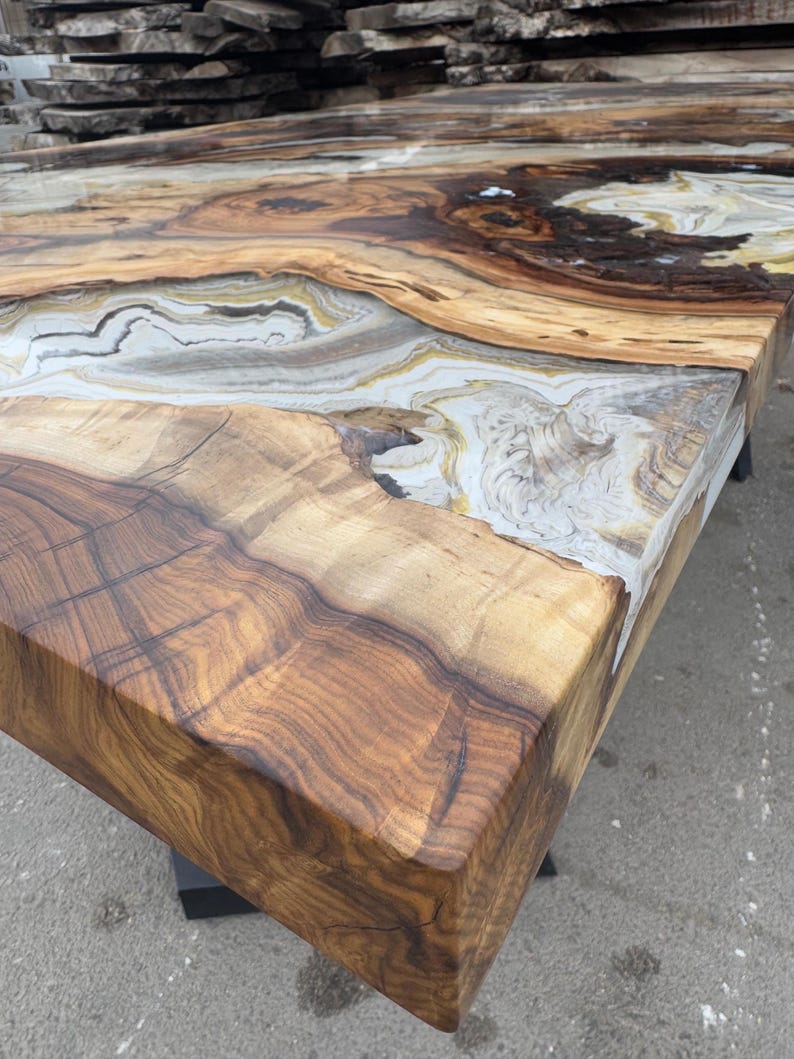White Onix Marble Design Epoxy Table - Resin Dining Table - Custom Made ...
