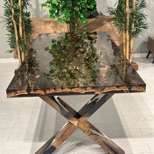 Custom Special Tree Bark & Moss Epoxy Table, Resin Dining Table, Tree ...
