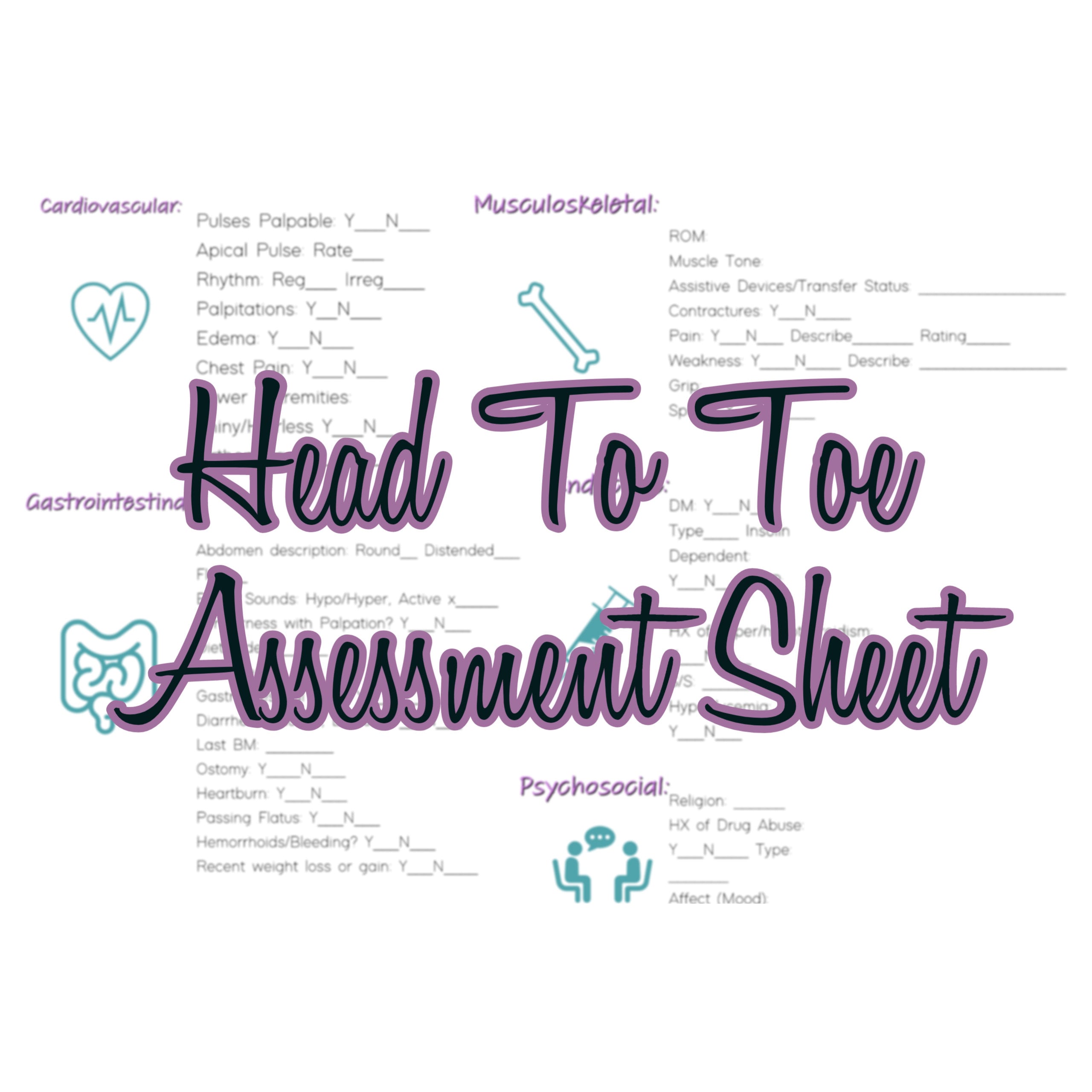 Nursing School Head to Toe Assessment Template Cheat Sheet Guide Nurse ...