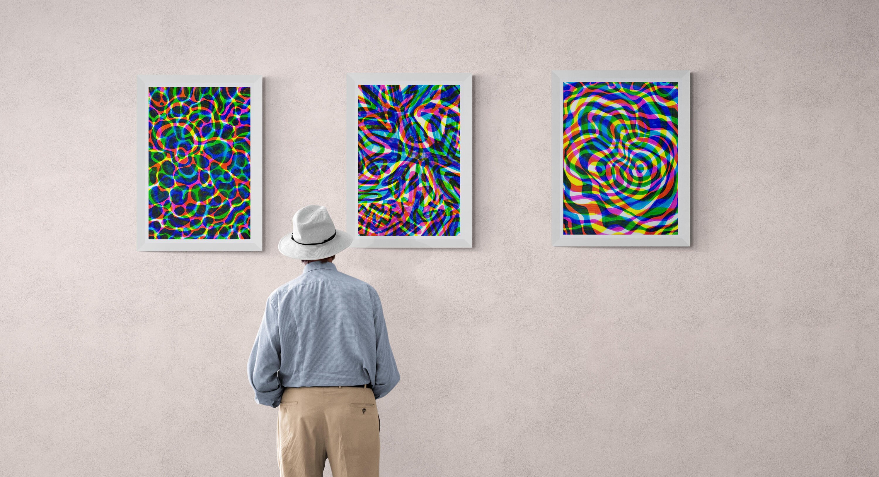 Set of 3 Prints Original Art Abstract Optical Illusion Optical Illusion ...