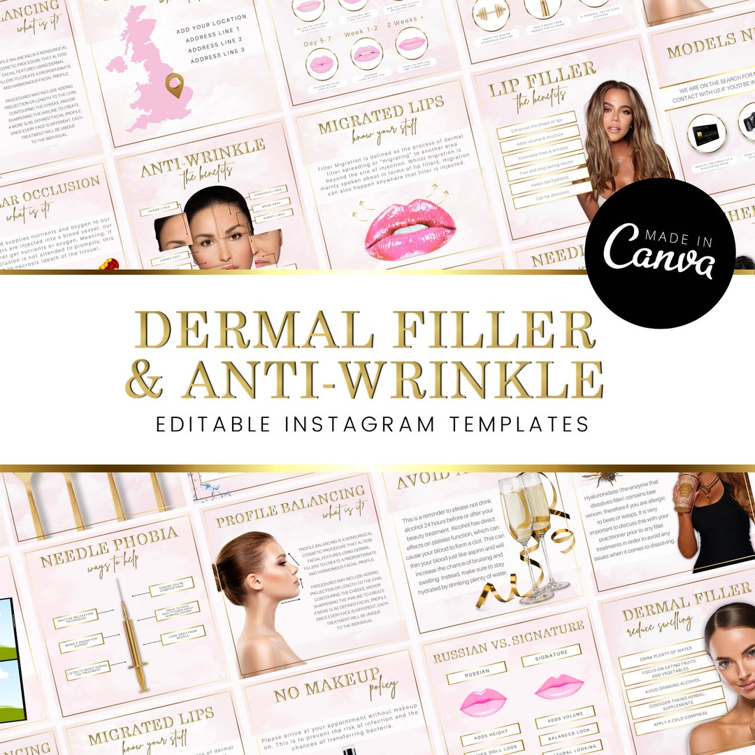 45 Anti Wrinkle and Filler Instagram Post Templates, Pink & Gold Luxury ...