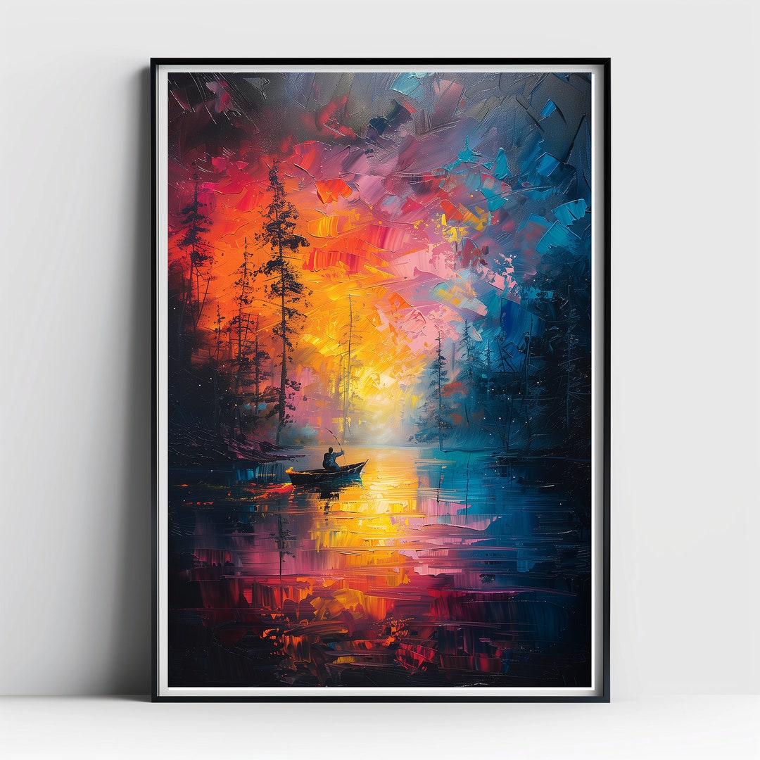 WOODEN PUZZLE Abstract Painting of a Solitary Fisherman 5 FREE Poster ...