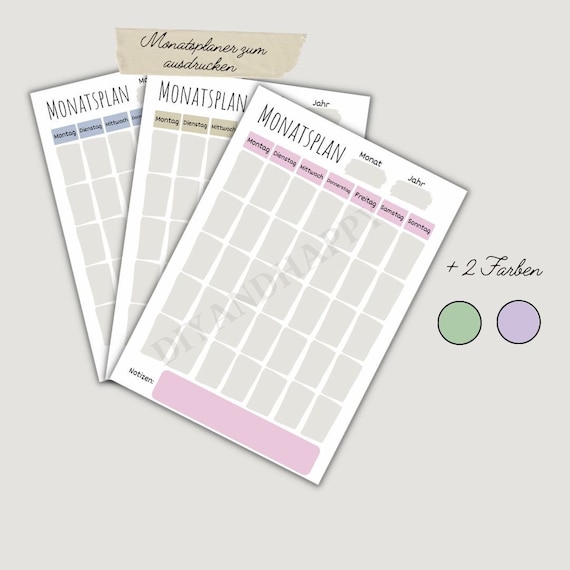 Monatsplan Zum Ausdrucken - Etsy