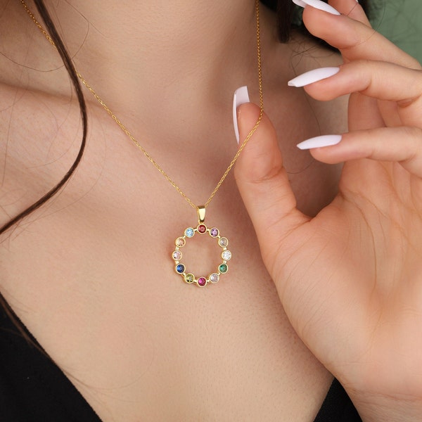 14k Gold Birthstone Necklace - Etsy