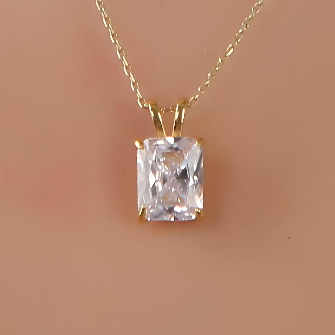 Radiant Cut Diamond Necklace, April Birthstone Necklace, Silver ...