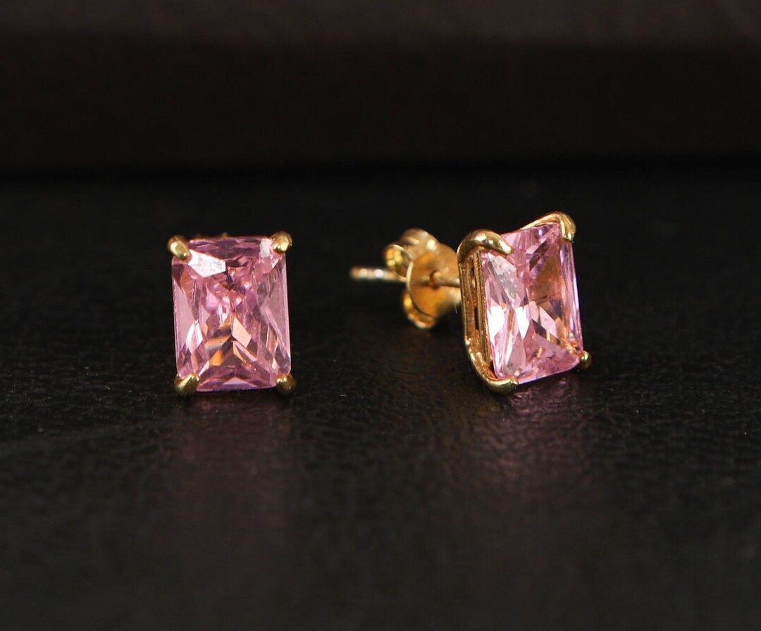Pink Tourmaline Radiant Cut Earrings, October Birthstone Earrings ...