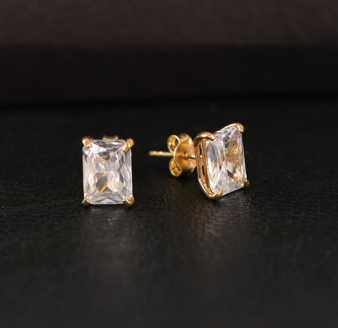 Diamond Radiant Cut Earrings, April Birthstone Earrings, Solid Gold ...