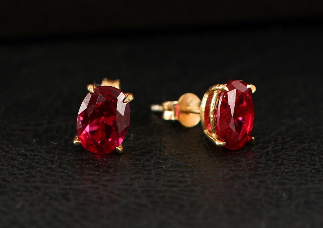 Ruby Oval Cut Earrings, July Birthstone Earrings, Solid Gold Earrings ...