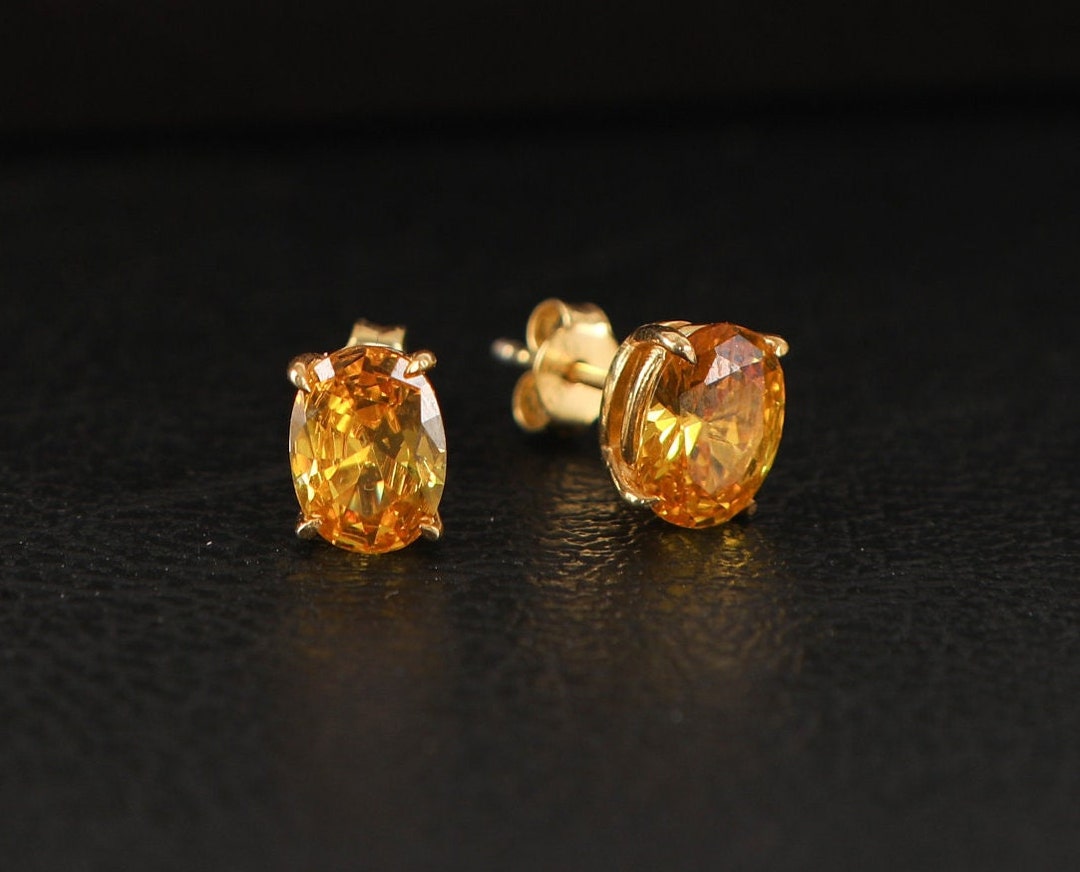 Citrine Oval Cut Earrings, November Birthstone Earrings, Solid Gold ...