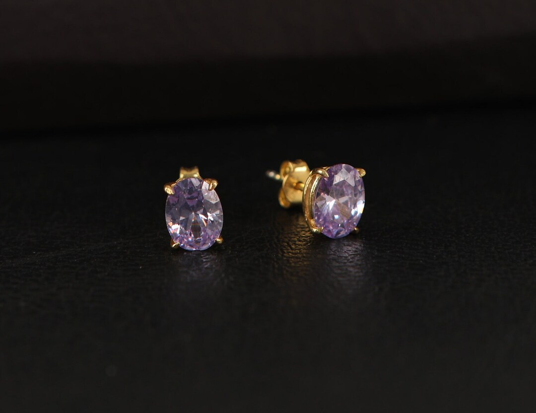 Alexandrite Oval Solitaire Stud Earrings, Solid Gold, June Birthstone ...