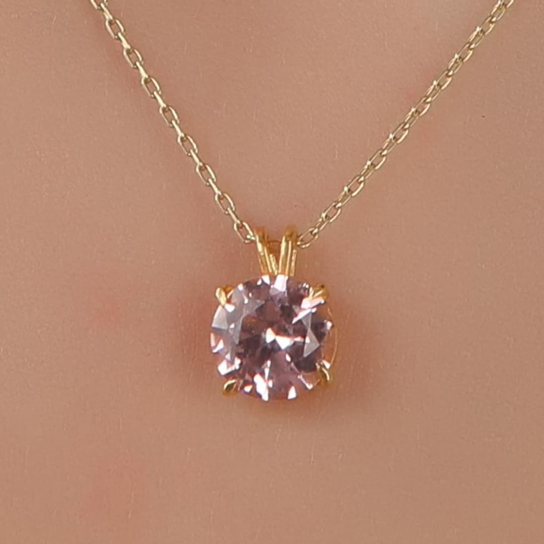 Morganite Round Cut Necklace, Birthstone Necklace, Solid Gold and ...