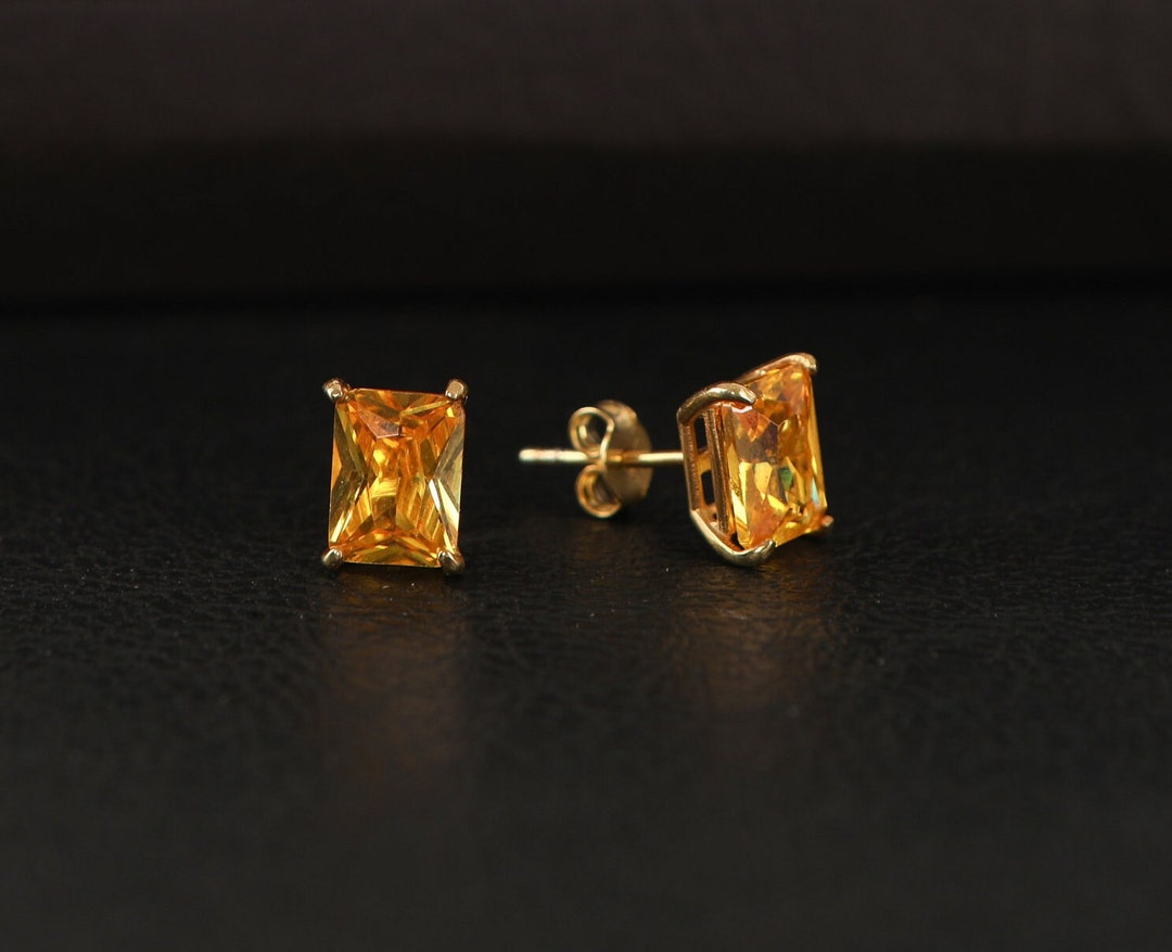 Citrine Radiant Cut Earrings, November Birthstone Earrings, Solid Gold ...