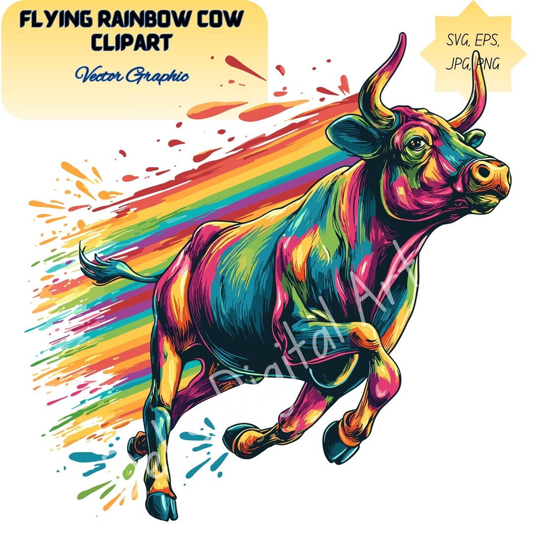 Flying Rainbow Cow With Rainbow Trail (clipart): (svg Png Eps Jpg ...