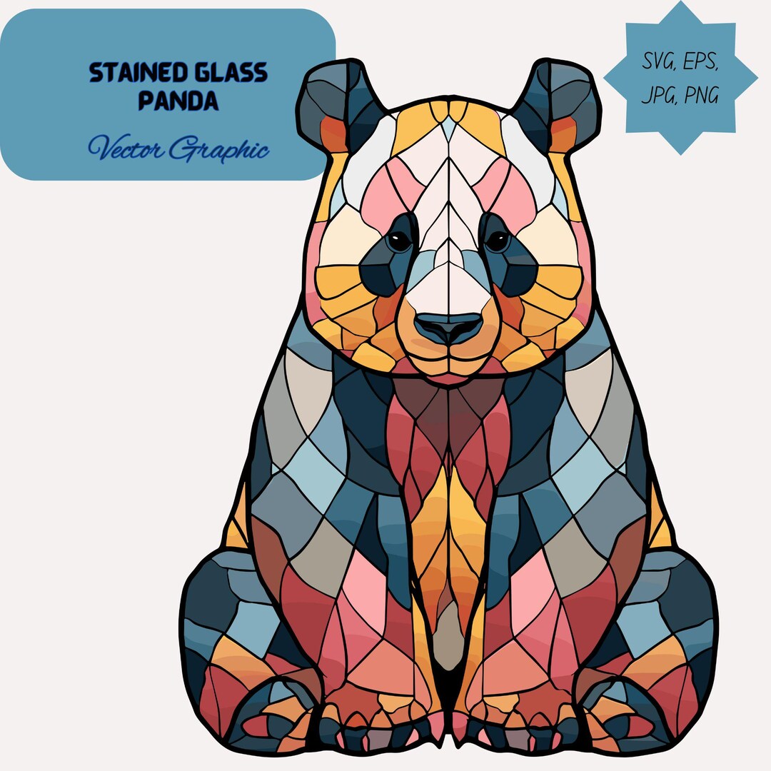Stained Glass Panda (clipart): Colorful Mosaic Panda Bear Illustration ...
