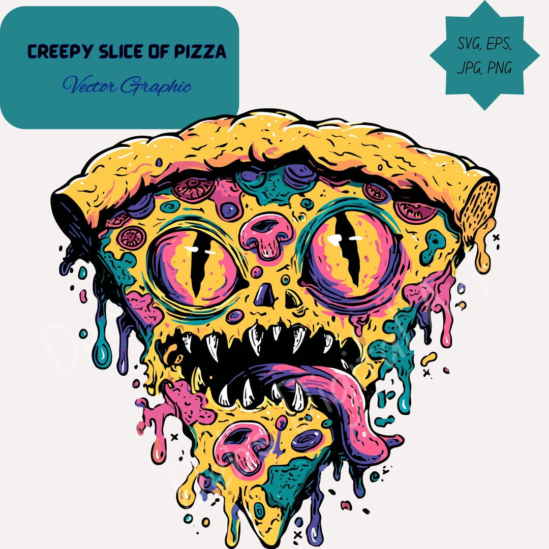 Creepy Scary Gross Slice of Pizza With Menacing Teeth (clipart): (svg ...