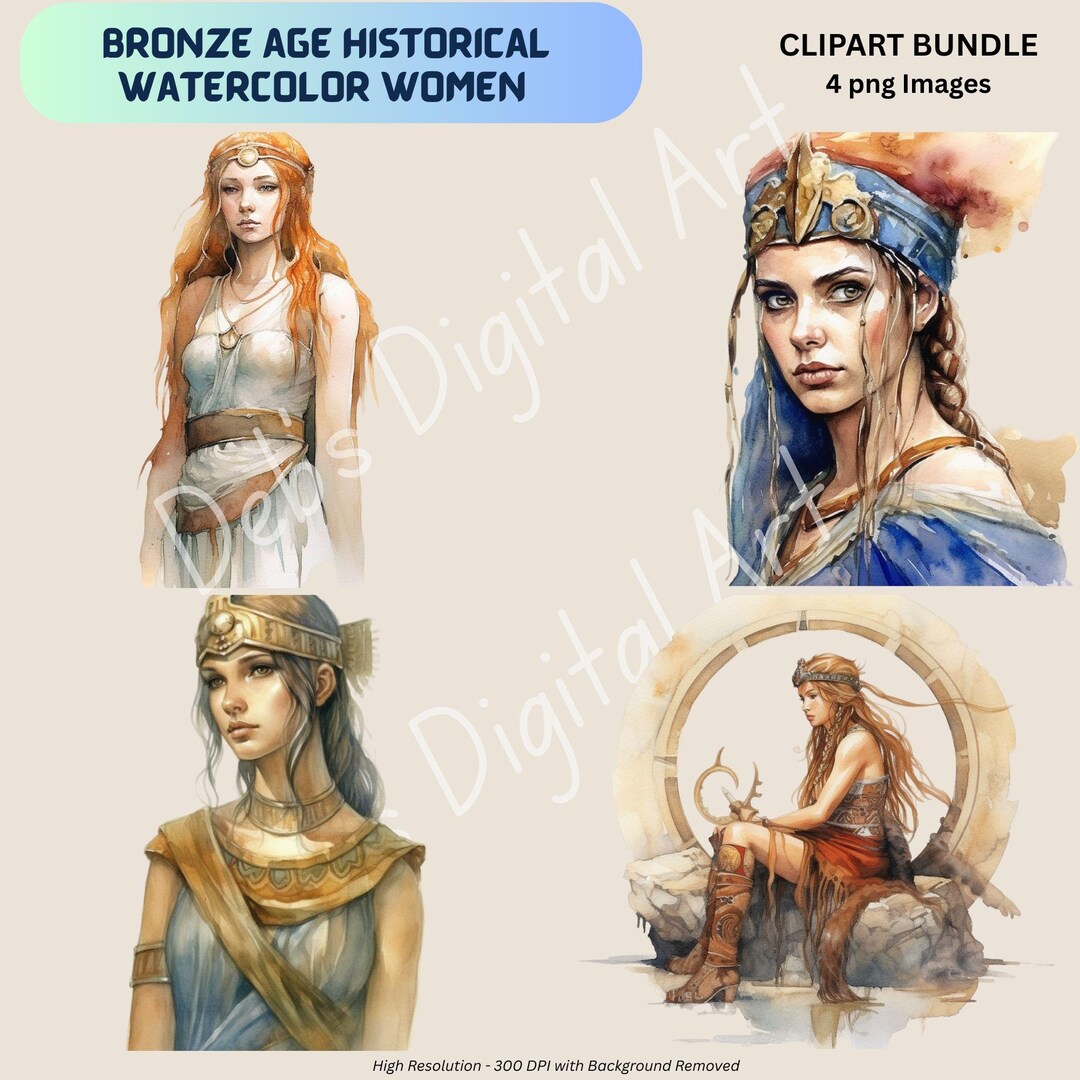 Bronze Age Women, Smelting Era Watercolor Woman Clipart: (set 4 PNG ...
