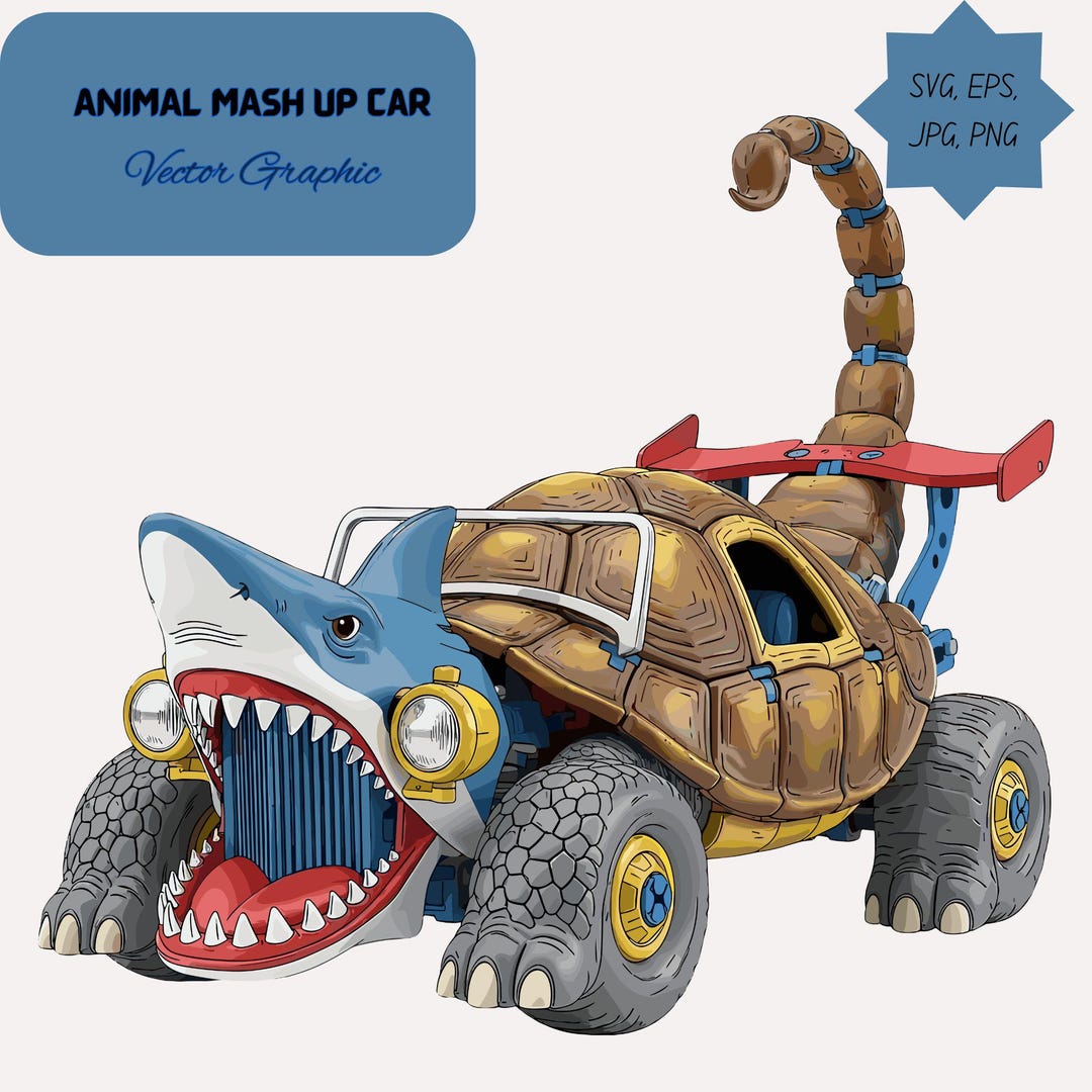 Animal Mash up Cartoon Car (clipart): Tortoise Shell Shark Head Vehicle ...