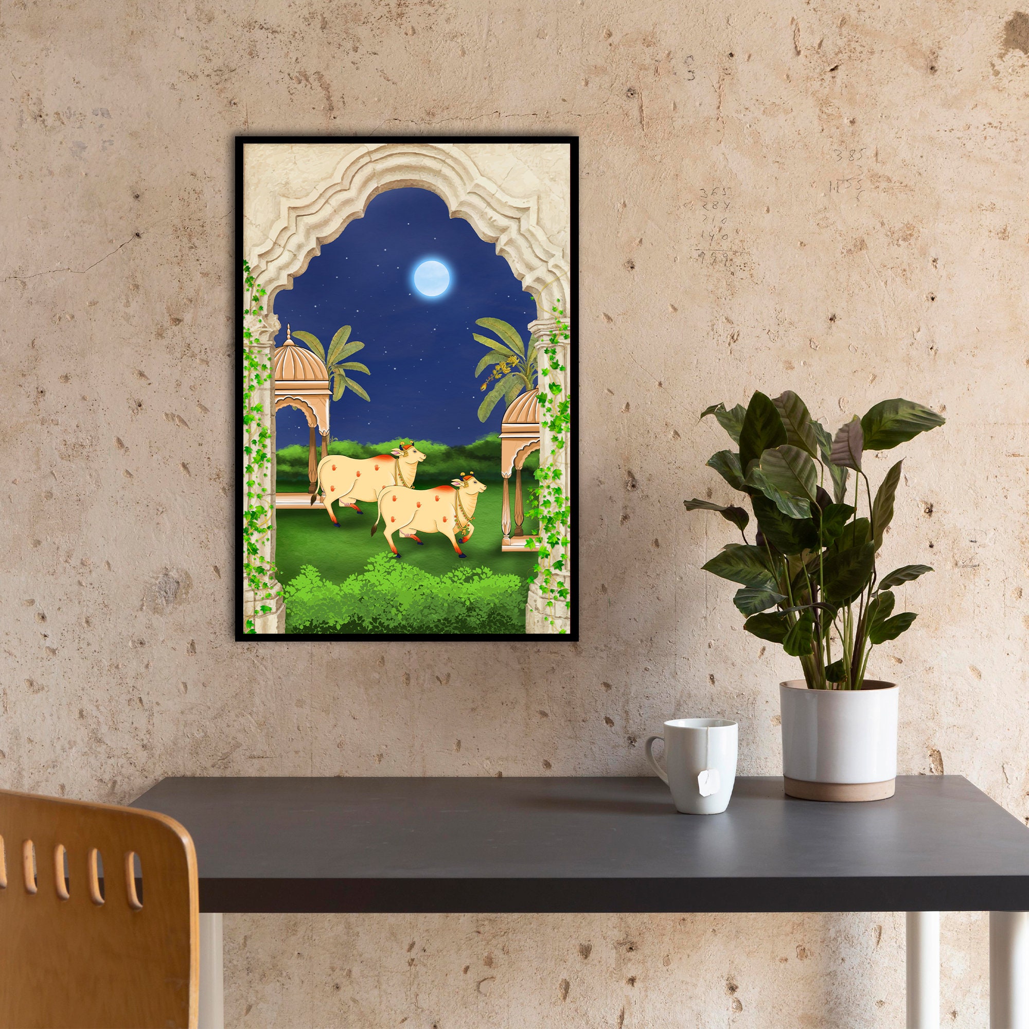 Purnima Night Cow Indian Pichwai Folk Art Painting (digital Downloads ...