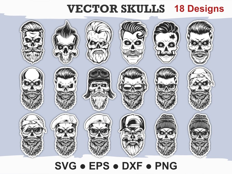 Set of Vector Skulls 18 Designs SVG EPS DXF Cut File Design Digital ...