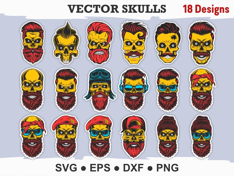 Set of Vector Skulls | 18 Designs | SVG EPS DXF Cut File Design ...