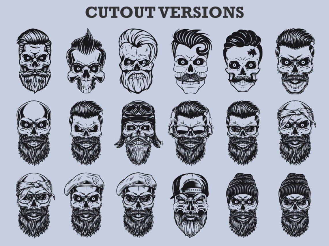 Set of Vector Skulls | 18 Designs | SVG EPS DXF Cut File Design ...