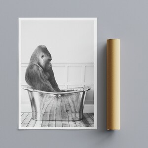 Gorilla in Bath - Funny Bathroom Wall Art - Wrapped Framed Canvas ...