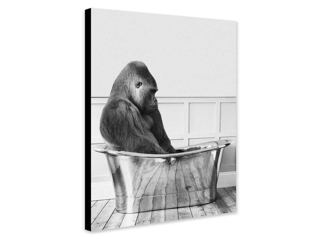 Gorilla in Bath - Funny Bathroom Wall Art - Wrapped Framed Canvas ...