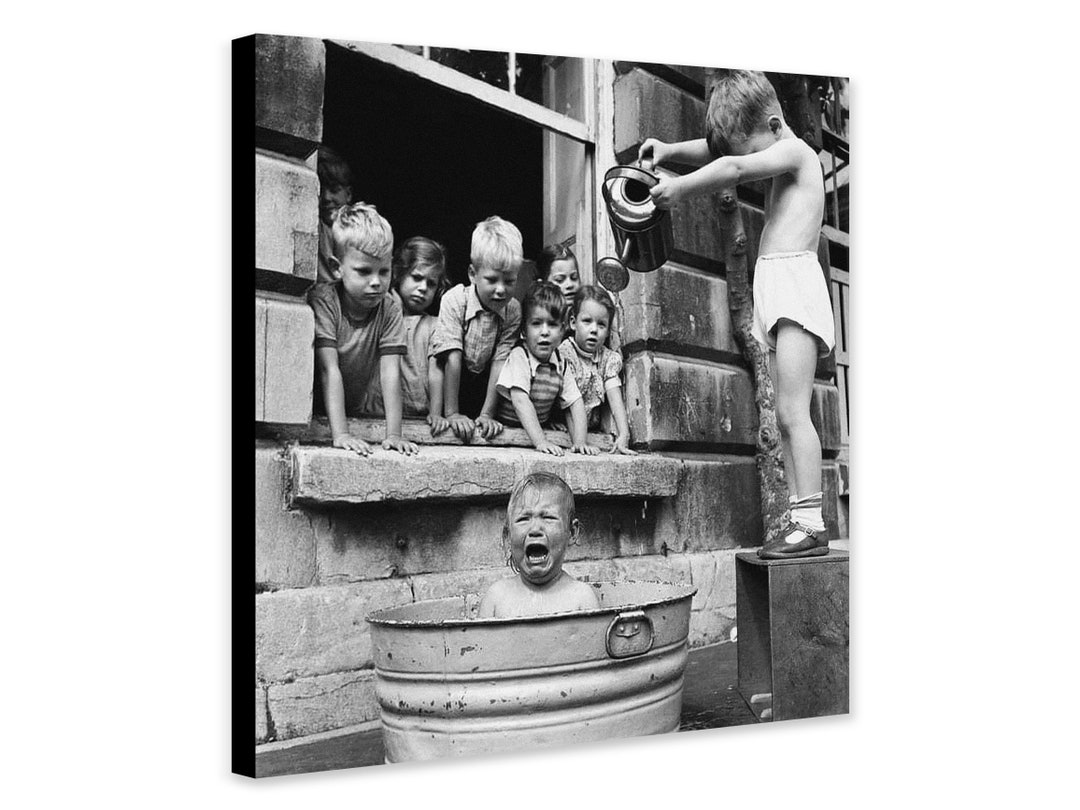 Bath Time - Funny Vintage Bathroom Wall Art - Wrapped Framed Canvas ...