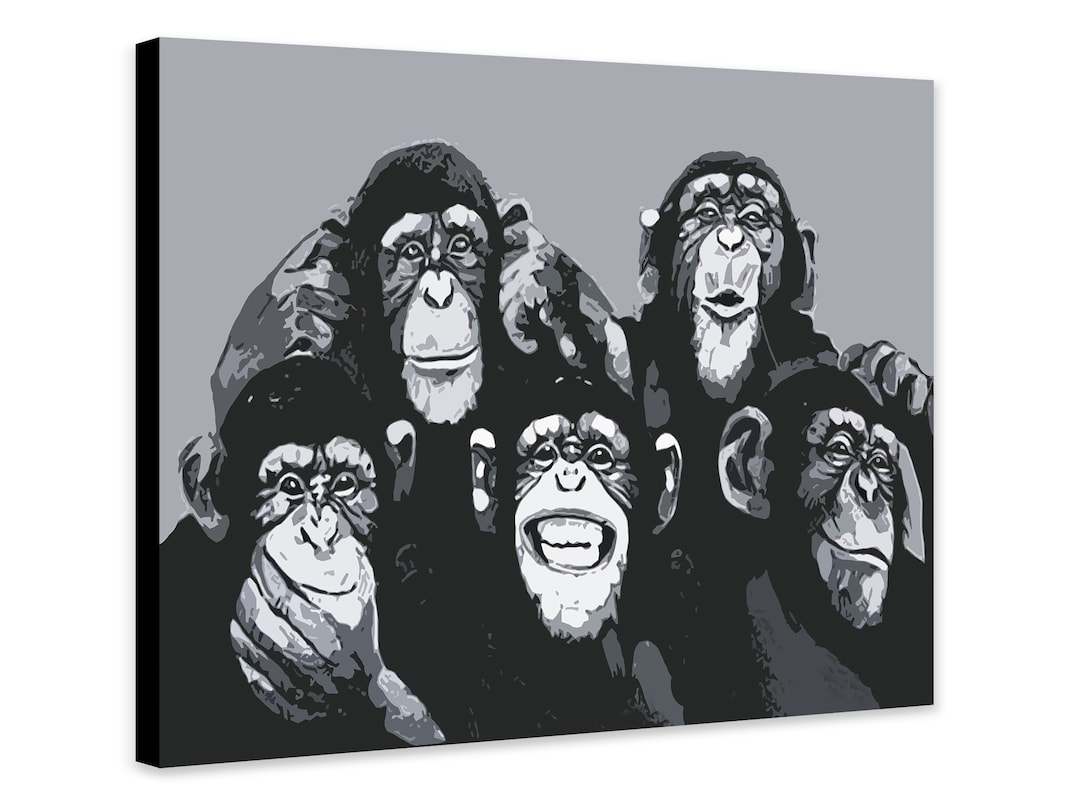 Monkey Chimp Family Selfie - Wrapped Framed Canvas - Rolled Canvas ...