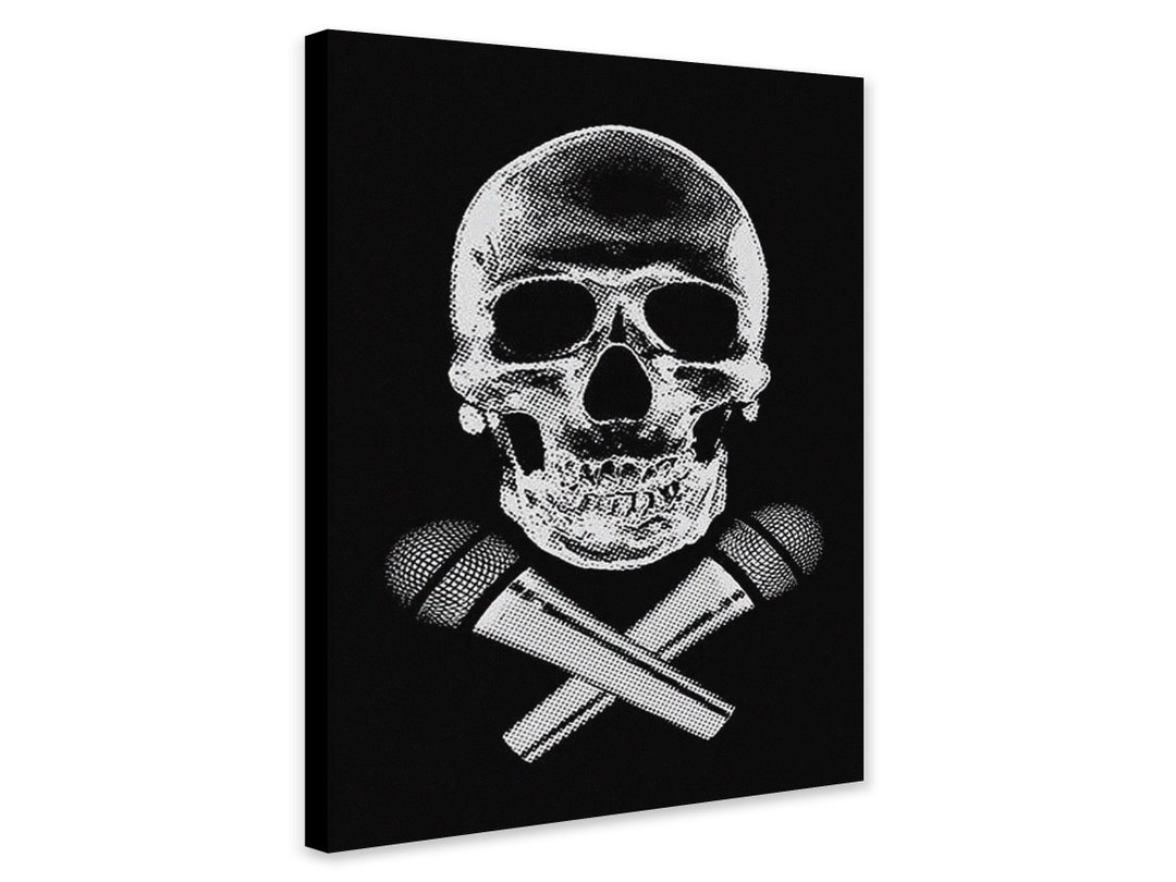 Skull and Crossed Microphones MC - Wrapped Framed Canvas - Rolled ...