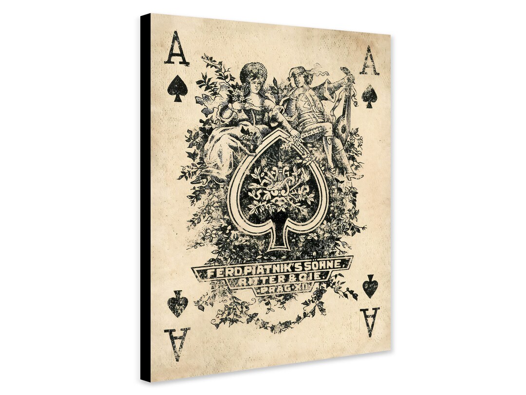 Ace of Spades Vintage Playing Card Wall Art - Wrapped Frame Canvas ...