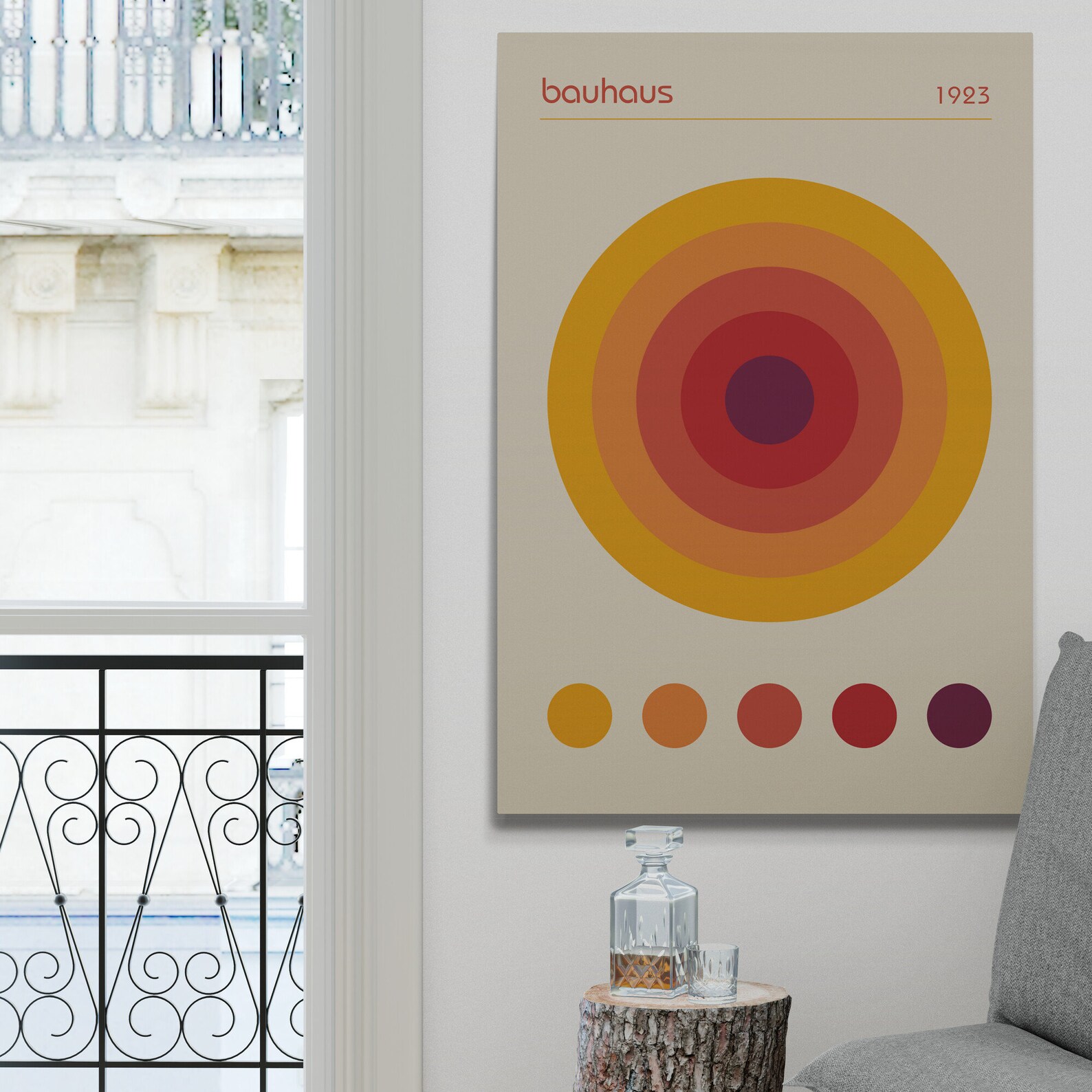 Bauhaus Concentric Circles - Wrapped Frame Canvas - Rolled Canvas ...