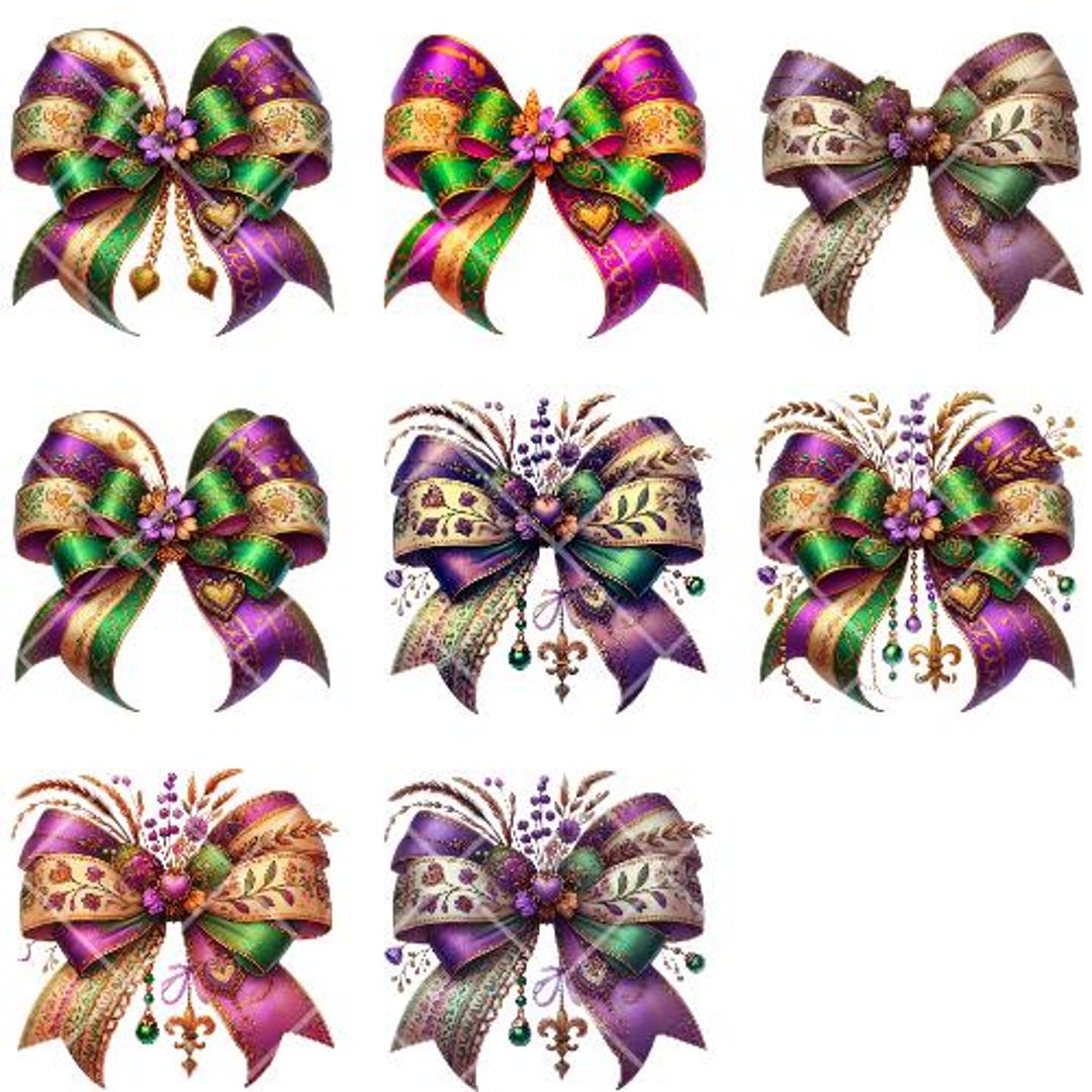 7 Boho Bow Clip Art - Boho Bow - Margi Gras Boho Bow - Mardi Gras Bow ...