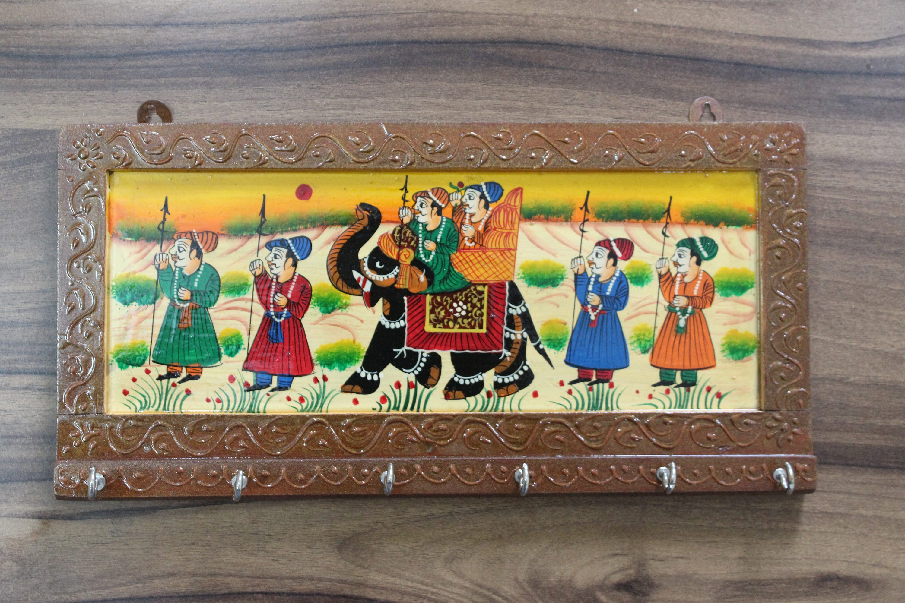 Handmade Rajasthani Wooden Key Holder/ Key Hanger- 6 Keys Holder/ Wall ...