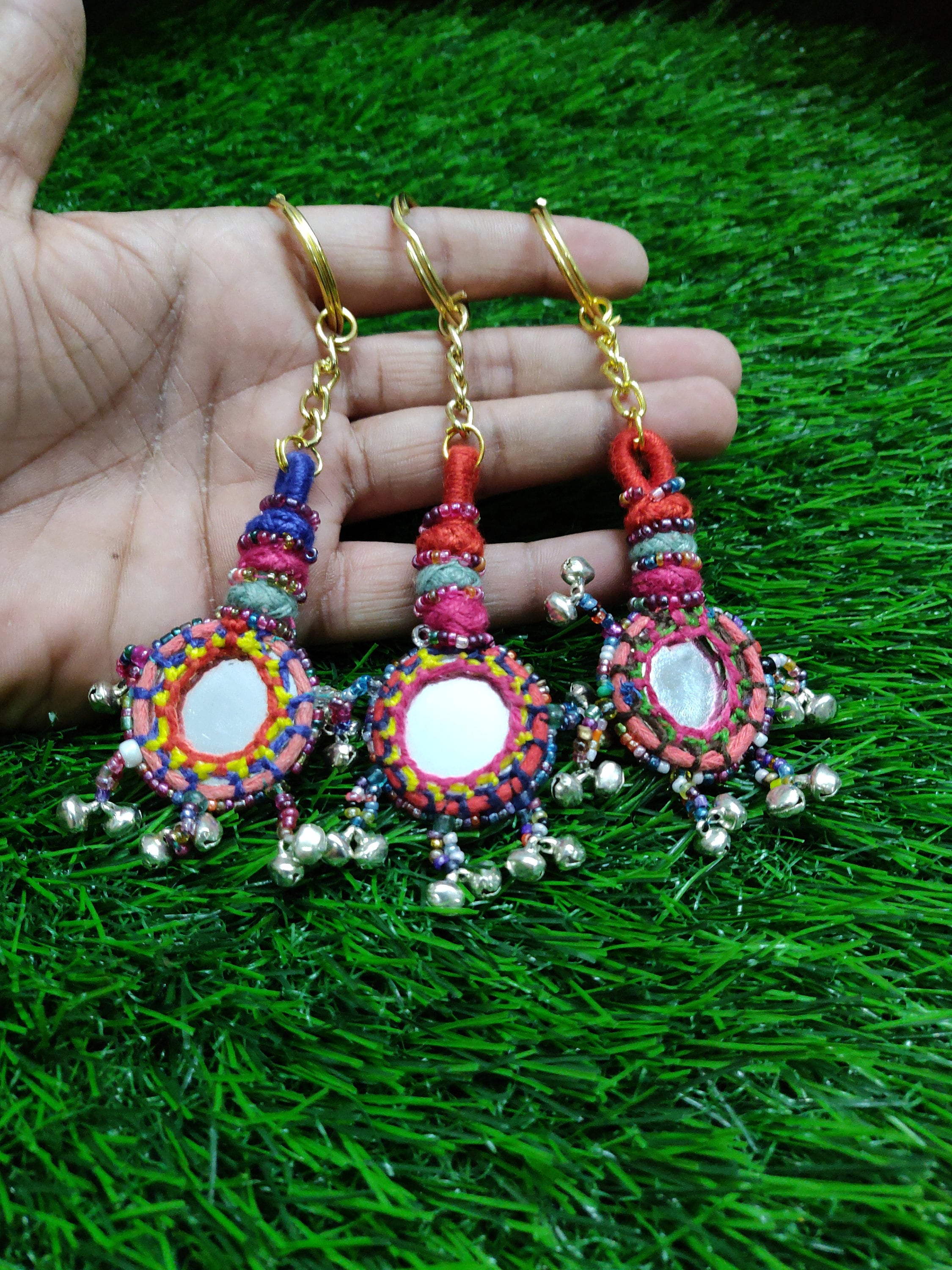 Indian Rajasthani Handmade Keyring, Key Rings With Mirror Tassels ...