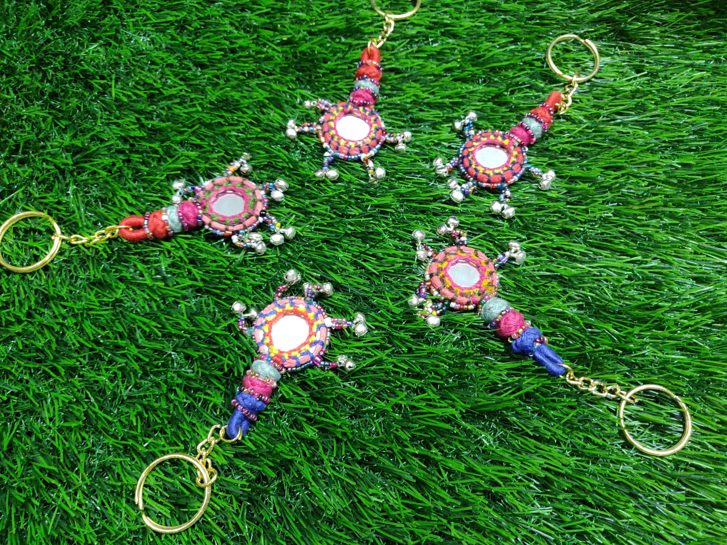 Indian Rajasthani Handmade Keyring, Key Rings With Mirror Tassels ...